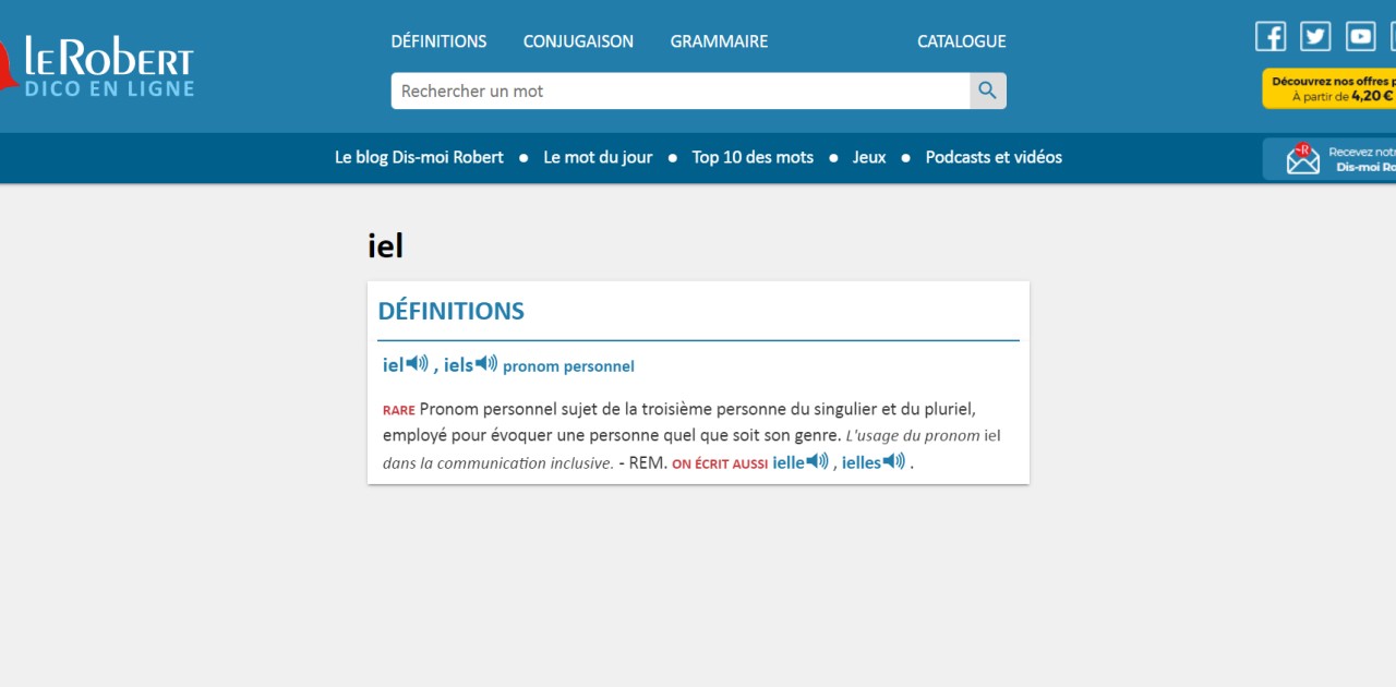 Pronom "iel" dans le dictionnaire : la langue française "au service d ...